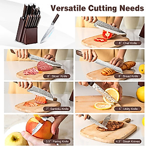 GOFLAME 16-Piece Kitchen Knife Set with Block, Stainless Steel Chef Knife Set with Sharpener, Versatile Kitchen Scissors, 6 PCS Steak Knives, Professional Knife Block Set with Ultra-Shape Edge