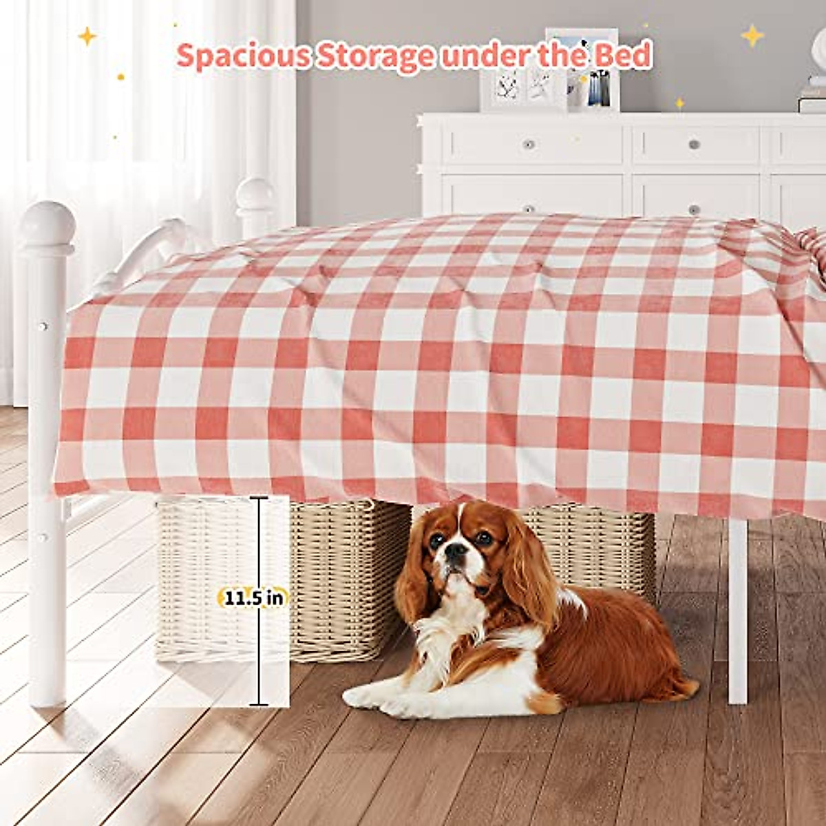 Amyove White Twin Metal Bed Frame with Heart Shaped Headboard and Footboard Solid Metal Platform Mattress Foundation Noise-Free Heavy Duty Bed Slats Support No Box Spring Needed, Easy Assembly