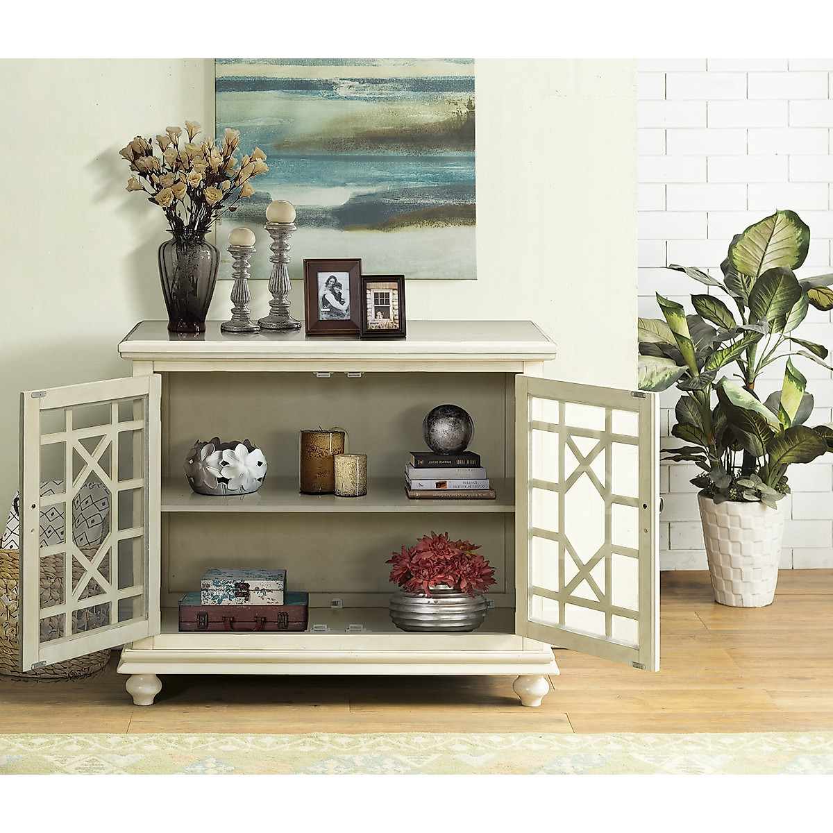 Martin Svensson Home Elegant TV Stand, 38 in x 32 in (W x H), Antique Cream White