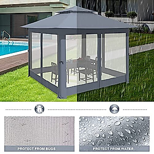 Gazebo, CBBPET 11'x 11' Pop Up Gazebo with Mosquito Netting, Outdoor Canopy with Double Roof Tops and 121 Square Feet of Shade for Patio, Group Gatherings, Camping Shelter (Gray)