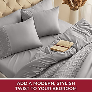 Mellanni Duvet Cover Set - Stylish & Modern - Soft & Cooling Microfiber - Fade, Stain, Shrink, and Wrinkle Resistant - Pinsonic Stripe (Queen, Light Gray)