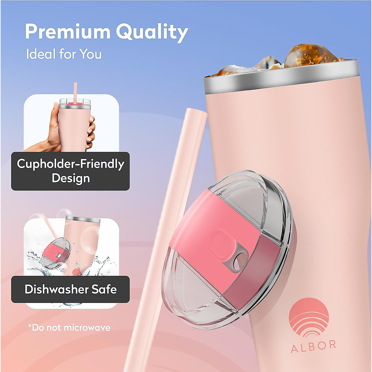 ALBOR 20 oz Travel Coffee Mug With 2 in 1 Lid and Straw, Insulated Stainless Steel Leak Proof Coffee Tumbler Thermos, Spill Proof Thermal Cup (Mint)