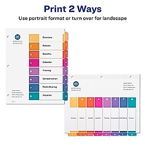 Avery 8-Tab Dividers for 3 Ring Binders, Customizable Table of Contents, Multicolor Tabs, 24 Sets (11168)