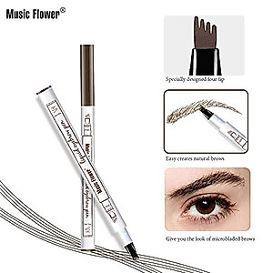 Eyebrow Pen, MoonKong 4 Point Eyebrow Pencil Waterproof Eye Brown Makeup, Eyebrow Kits with 3 Eyebrow Stencil, 1 Brow Razor (Chestnut)
