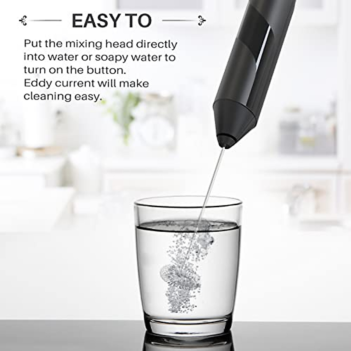 HOOCEN Milk Frother for Coffee Frother, Electric Whisk Drink Mixer Handheld Frother Battery Powered, Milk Foamer, Mini Mixer and Coffee Blender Frother for Latte Matcha Cappuccino, No Stand Black