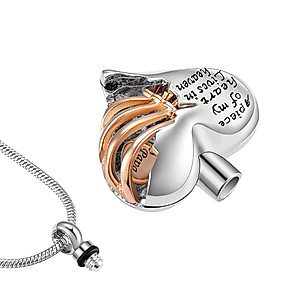 A piece of my heart lives in heaven Two Tone Locket Heart Cremation Memorial Ashes Urn Necklace Jewelry Stainless Steel Keepsake Pendant Women/Men Gift (brother)