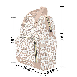 Yeshop Leopard Print Brown Personalized Diaper Bag Backpack Tote with Name,Custom Travel Nappy Mommy for Baby Girl Boy Gift, 10.83 inch * 6.69 inch* 15 inch
