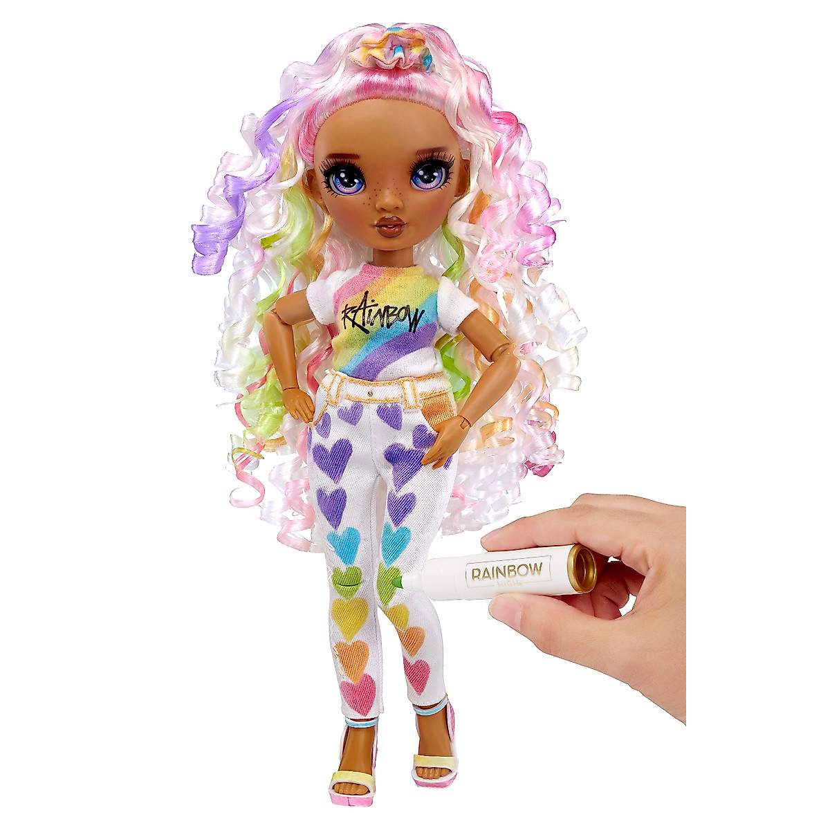 Rainbow High Color & Create Fashion DIY Doll with Washable Rainbow Markers, Purple Eyes, Curly Hair, Bonus Top & Shoes. Color, Create, Play, Rinse and Repeat. Creative 4-12+