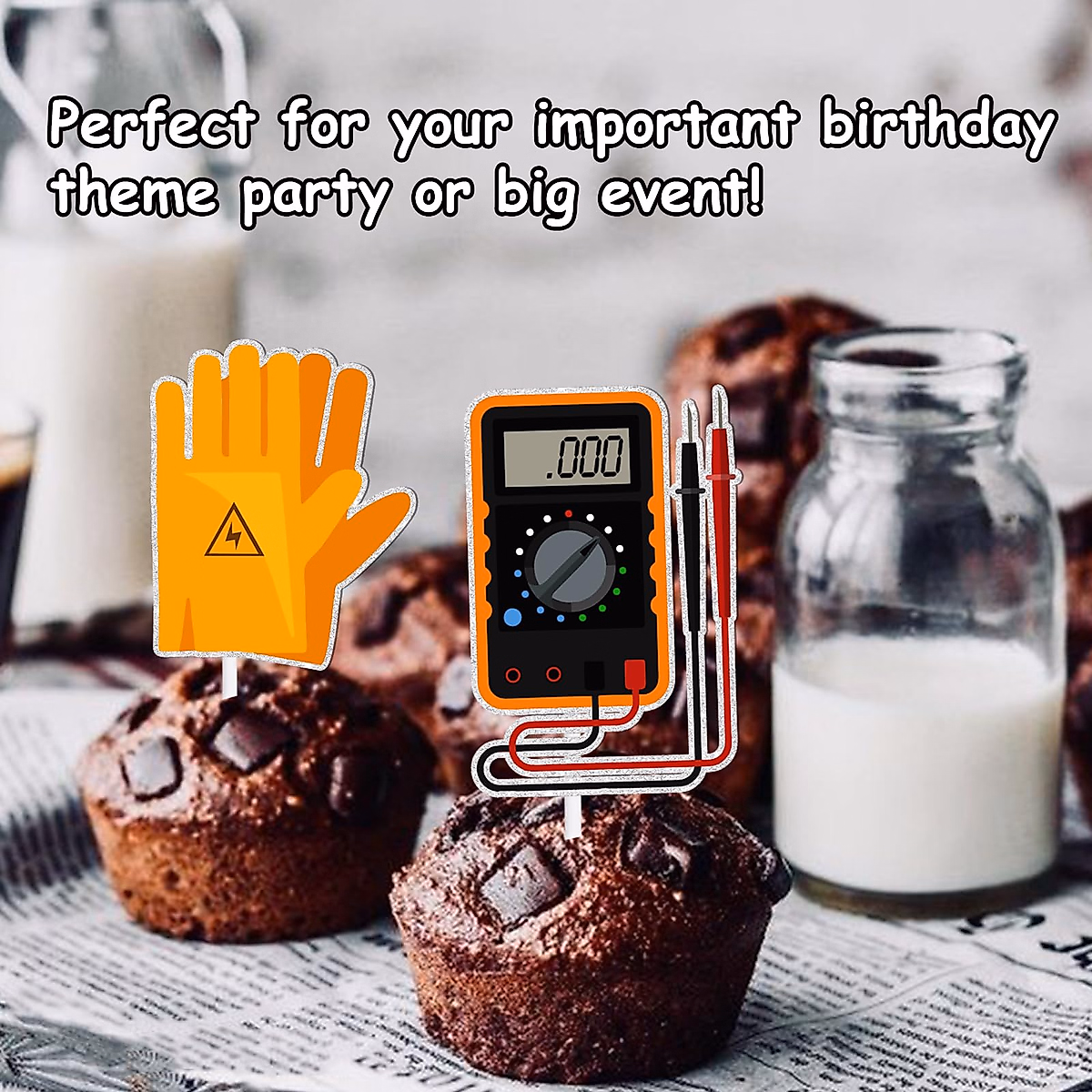 18pcs Gold Glitter Tools Dessert Cupcake Topper Power Electrician Lineman Theme Decor Supplies Boy Man Happy Birthday Party Decorations