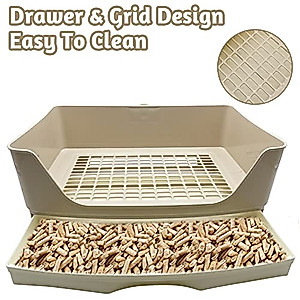 PINVNBY Rabbit Corner Litter Box with Drawer for Cage Small Animal Litter Pan Hanging Pet Feed Bowls Cage Potty Trainer Pet Toilet for Rabbit Bunny Guinea Pigs Chinchilla Ferret