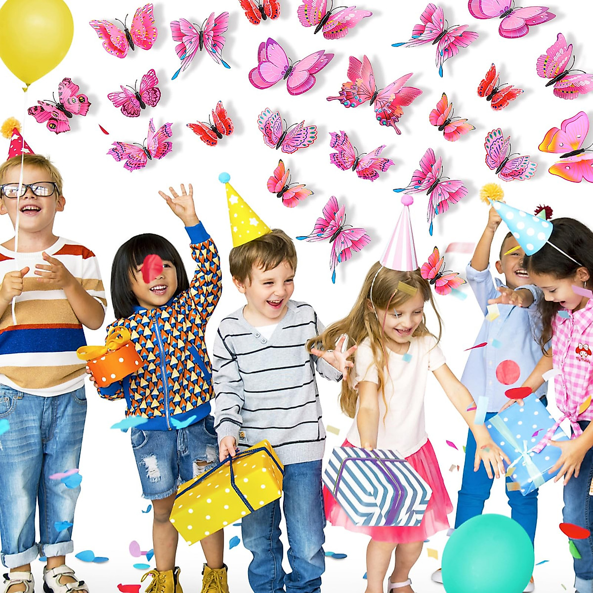 Amaxiu Double Layer Butterfly Wall Decor, 24pcs Magnetic 3D Butterfly Wall Decals Removable Butterfly Wall Stickers 3D Butterfly DIY Decorations Wall Art Decor Crafts for Party Bedroom(Pink)