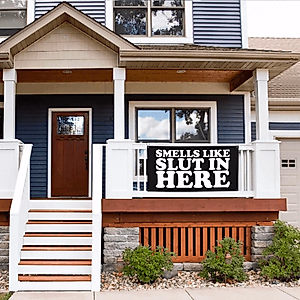 Haebfsl Smells Like Slut In Here Flags 24" X 47" Banner Wall Outdoor Hanging Flag With 4 Brass Grommets For College Dorm Room Decor