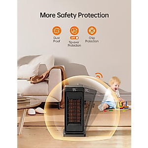 Space Heater, SANVINDER 1500W Portable Electric Heater for Bedroom, ECO Thermostat 90° Oscillating, 24 hours timer, Fast Heating, with Remote, Overheat Protection, LED Display for Office