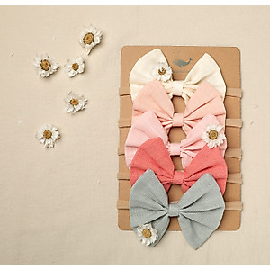 Whale&clouds Baby Headbands and Bows for Girls,10 Pcs Linen Hair Bows with Stretchy Nylon Hair bands,Handmade Hair Accessories with 4 inch Big Bows for Newborn Toddler Children Gifts