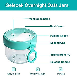 Gelecek Overnight Oats Container with Lids and Spoon, 2 Pcs Portable Plastic Overnight Oats Jars Yogurt Jars，20 oz Large Capacity Leak-Proof Dessert Cups Salad Storage Container, Pink
