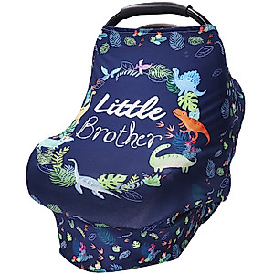 Baby Car Seat Cover for Boys, Little Brother Car Seat Canopy, Multiuse Nursing Covers, Dinosaur Theme Infant Carrier Cover Summer, Breastfeeding Scarf Newborn, Ultra-Soft Breathable