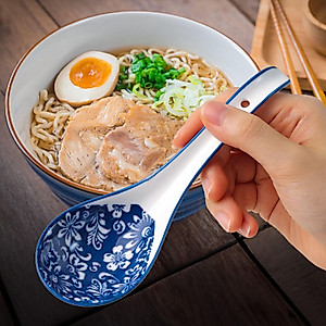 HAKSEN Asian Soup Spoon, Japanese Ramen Spoons with Long Handle for Chinese Vietnamese Wonton Dumplings Pho Noodle Soup Miso Soup Tomato Bisque, 4 PCS 6.8 Inches