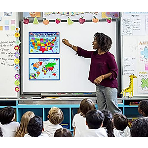 World Map, United States Map, and Solar System Poster with Extra Features – Laminated 14x19.5 in – Educational Posters, Classroom Decorations, Teachers Supplies, Virtual Learning for Kids, Homeschool Decor