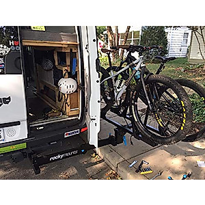 RockyMounts BackStage 2" Receiver Swing Away platform hitch 2 bicycle rack. Allows full access to the rear of the vehicle with bikes on or off the rack.