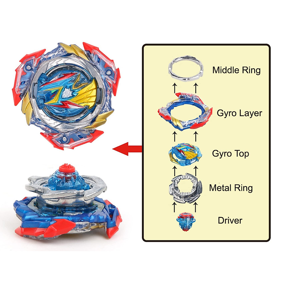 Mopogool Bay Blades Toy for Boys LR Sparking Launcher Grip, Bey Burst Evolution Battling Tops DB B-193 Booster Ultimate Valkyrie.Lg.V'-9 Starter Blade Blade Set Gaming Tops Kids Gifts