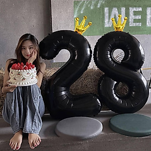 YFHVJTKO 40 Inch Number 27 Black Crown Balloon Set,27th Celebration Decorations for Happy 27th Birthday Party Wedding Bridal Shower Engagement Photo Shoot Anniversary Decoration, Black 27 Balloon