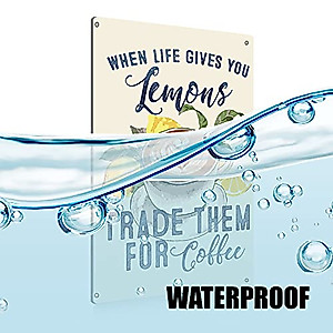 Funny Kitchen Lemon Coffee Metal Tin Sign Wall Decor Vintage When Life Gives You Lemons Sign for Home Café Bar Decor Gifts