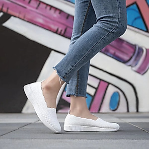 poemlady Women's Slip on Loafer Shoes - Mesh Casual Ballet Flat Nurse Walking Sneakers Knit Round Toe Casual Low Wedge Memory Foam Shoes, 1905 A/White 8