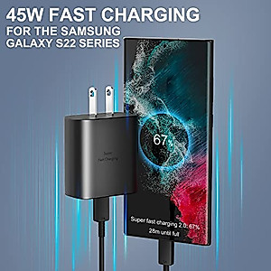 45W USB-C Super Fast Charging Type C Wall Charger for Samsung Galaxy S23 Ultra/S23/S23+/S22 Ultra/S22/S22+/Note 20/S21 S20 Ultra, Galaxy Tab S8, 45 Watt PPS Charger with 5FT C Charging Cable