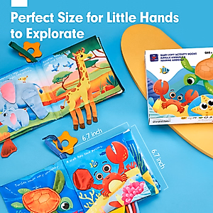 hahaland Baby Books 0-6 Months - 2 PCS Sensory Montessori Toys for Babies 0-6 Months with Crinkle Squeaky Sounds, Mirrors, Teethers - Soft Cloth Tummy Time Book Newborn Infant Toys