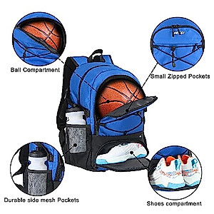 DAFISKY Basketball Backpack with Ball Compartment – Large Basketball Bag with Shoes compartment Sports Equipment Bag for Soccer Ball,Volleyball,Gym,Outdoor,Travel(blue)