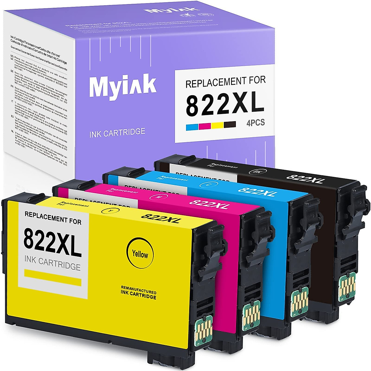 822XL Ink Cartridge Myink Remanufactured Replacement for Epson 822XL 822 use with Workforce Pro WF-4820 WF-4833 WF-4834 WF-4830 WF-3820 Printer