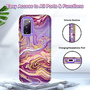 Btscase for Galaxy S20 FE 5G Case, Marble Pattern 3 in 1 Heavy Duty Shockproof Full Body Rugged Hard PC+Soft Silicone Drop Protective Women Girl Covers for Samsung Galaxy S20 FE, Drift Sand/Purple