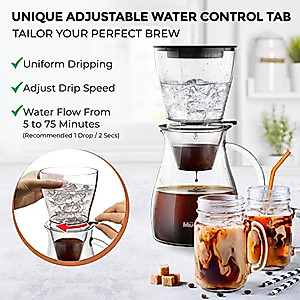 Mueller QuickBrew Smooth Cold Brew Coffee and Tea Maker 47 oz, Dripper Iced Coffee Brewer Maker with Adjustable Water Flow, Stainless Steel Filter, Borosilicate Glass Carafe