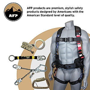 AFP Fall Protection Full-Body Premium American Flag Safety Harness, Vented & Padded Shoulder, Legs & Back, 8” Thick Back Support Belt, Aluminum D-Rings, Tongue Buckle, Quick Release (OSHA/ANSI PPE)