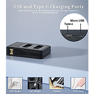 Bonadget 2000mAh 4-Pack Battery and 2-Channel Charger for Gopro Hero 7/6/5 with USB and Type-C Charging Port Compatible with Gopro Hero 7/Gopro Hero 6/Gopro Hero 5 Battery and Charger Bundle LED Light