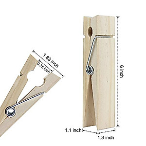 RIVERKING big/giant clothes pins,natural wooden craft clips,photo wooden clips for photo paper diy,wedding and bathroom decoration(6pcs,6 inch)