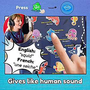 ZeenKind French English Talking Learning Book for Kids 2 3 4 5 6 Years Old, Learn French Interactive Audio Sound Books for Toddlers, Francais Educational Electronic Toys, Bilingual Musical Toy