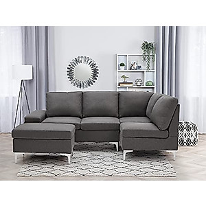 Esright Right Facing Sectional Sofa with Ottoman,Convertible Corner Couches with Armrest Storage, Sectional Couch for Living Room & Apartment, Right Chaise & Gray