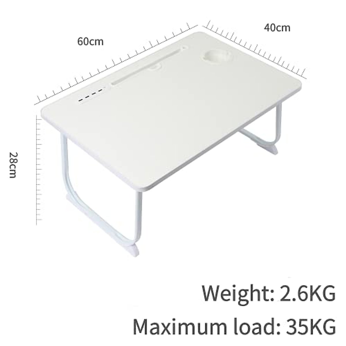 Rectangular Desktop Laptop Bed Desk,Bed Tray Table with 4 USB Port, Computer Laptop Stand for Port/Cup Holder/Storage Drawer,for Bed /Couch /Sofa Working, Reading (White)