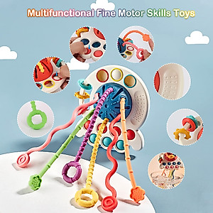 Montessori Toys for Baby: Early Educational Sensory Toys with Bell for Toddler, Rocket Silicone Pull String Activity Toys with Dimple Fidget for Fine Motor Skills Baby Travel Toy Gift (Brown)