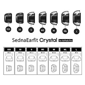 AZLA SednaEarfit Crystal for AirPods Pro 2nd & 1st Gen / 3 Pairs (Size SSS/SS/S 3Pr)