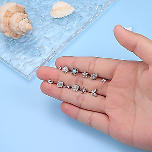 Ubjuliwa 12Pcs 20G Stainless Steel Nose Rings Stud for Women Screw L Shaped Nose Studs Cubic Zirconia Moon Star Snowflake Flower Butterfly Nose Piercing Stud