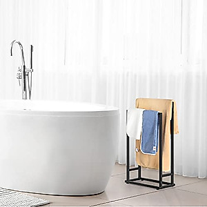 Free Standing Towel Racks 2 Tier Towel Holder Stand for Bathroom Matte Black Stainless Steel Industrial Towel Drying Rack for Hand Towels Blanket