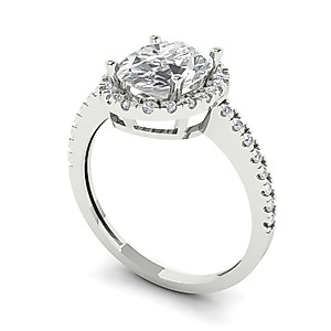 2.27 Ct Oval Cut Clear Simulated Diamond Solid 14K White Gold Halo Solitaire W/Accents Engagement Promise Bridal Ring SZ 5.75