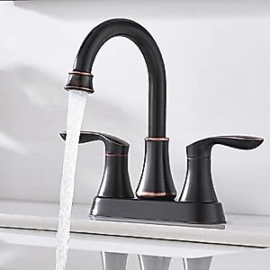 Comllen Oil Rubbed Bronze Bathroom Faucet Centerset 4 Inch Two Handle Bathroom Sink Faucet with Swivel Spout Bronze Faucet for Bathroom Sink Without Pop up Drain Water Supply Lines