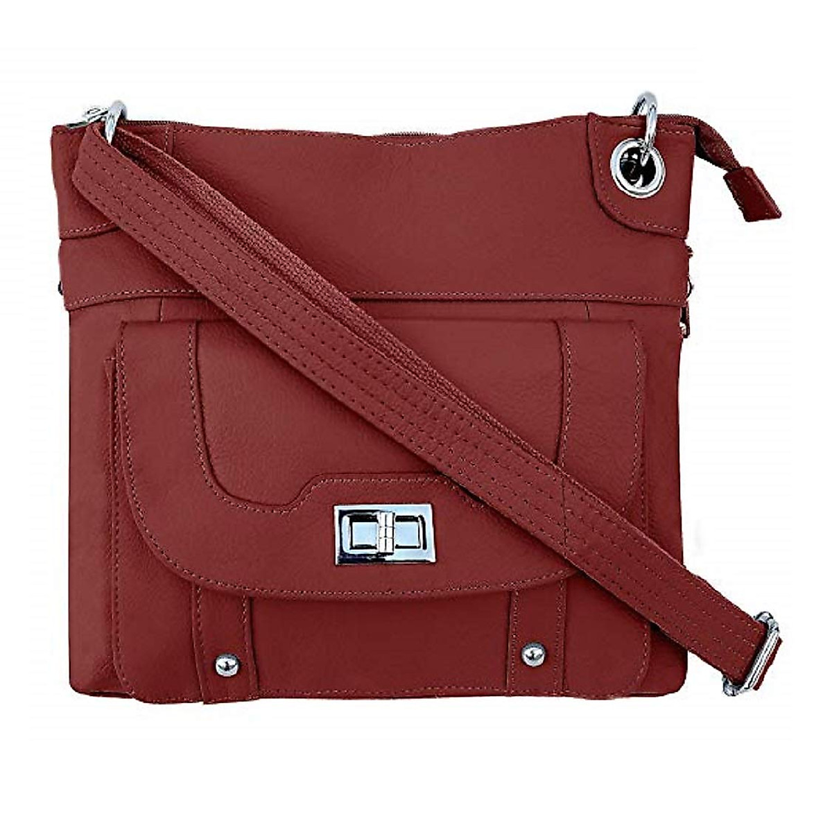 Concealed Carry Gun Purse - Twist Lock Pocket Crossbody Bag by Roma Leathers (Red)