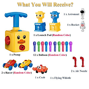 NEXTAKE Balloon Powered Car Launcher Toy Set, Aerodynamics Air Powered Toy Balloon Power Racer Balloon Car Toy with Pump, Launch Pad, Astronaut, Rocket (Duck with Launch Pad)