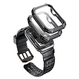 i-Blason Armorbox Compatible with Apple Watch Band [45mm] for Apple Watch Series 9/8/7, Rugged TPU Watch Band with 2-Pack Bumper Cases [Built-in Tempered Glass Screen Protector] (Black, 45mm)
