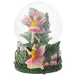 Bell Flower Fairy Friends 100MM Musical Snow Globe Plays Tune You are My Sunshine