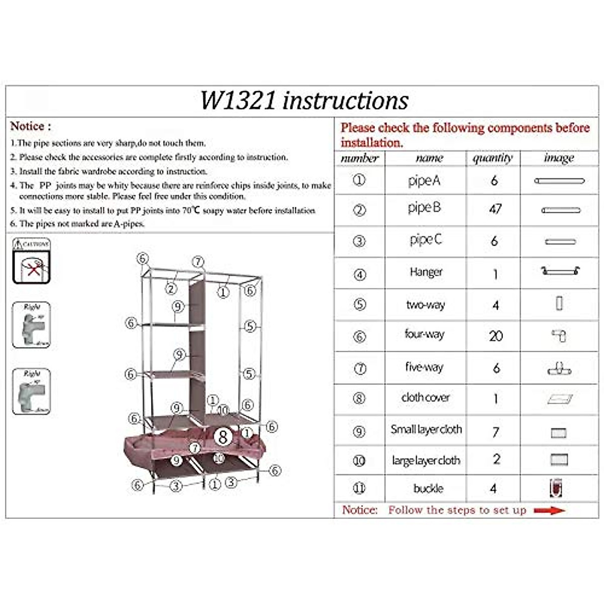 ZZBIQS Clothing Closet Wardrobe, Portable Non-Woven Fabric Garment Clothes Wardrobe Storage Organizer Shelf Rack, DIY Armoire Storage with Hanging Rod(Pink, Dots)